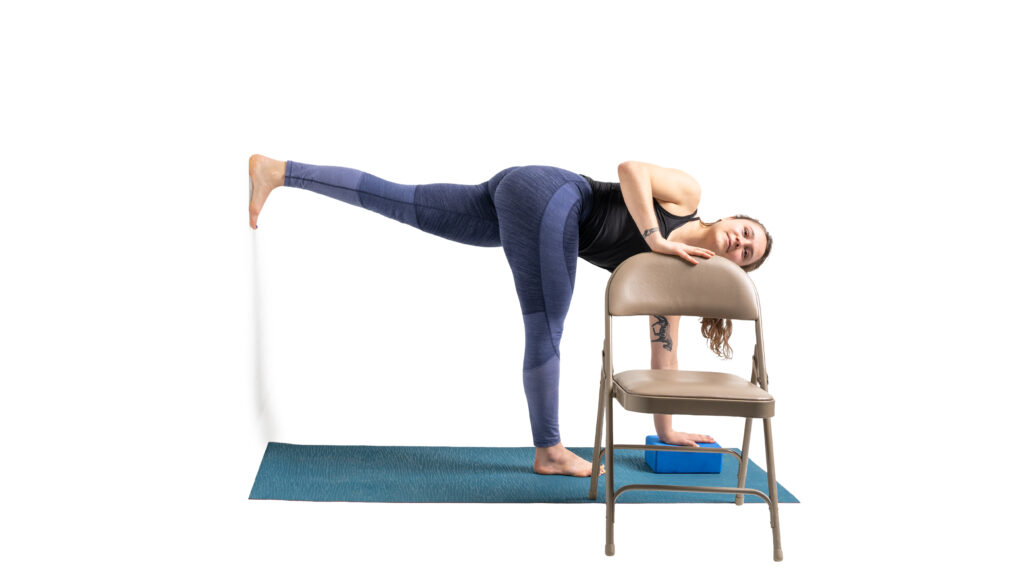 Revolved Half Moon Pose Enlivened with a Chair - YogaUOnline